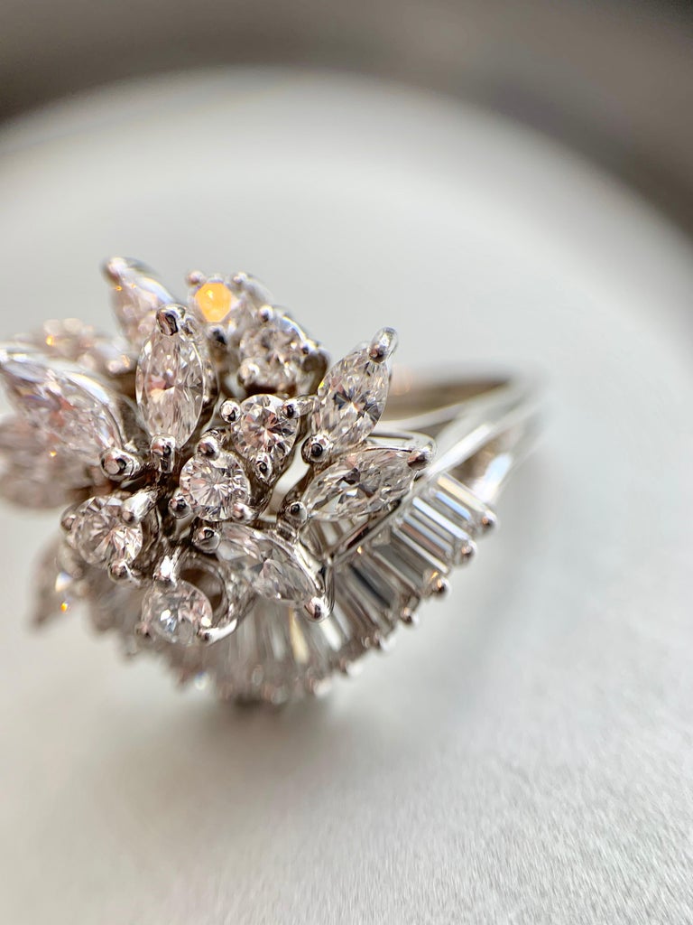 White Gold Round and Fancy Cut Diamond Spray Ring For Sale at 1stDibs