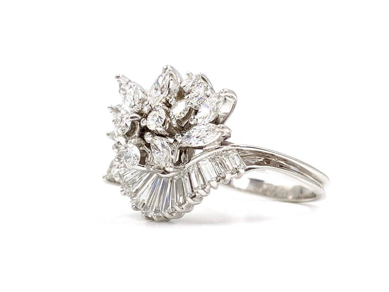 White Gold Round and Fancy Cut Diamond Spray Ring For Sale at 1stDibs