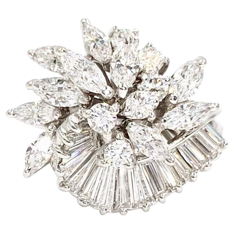 White Gold Round and Fancy Cut Diamond Spray Ring For Sale at 1stDibs