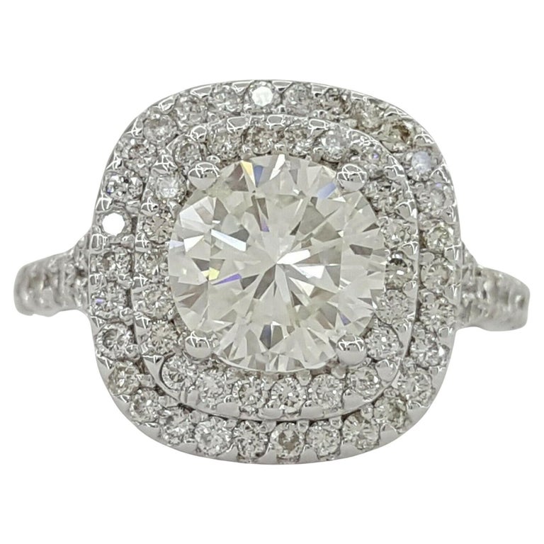 White Gold Round Brilliant Cut Diamond Double Halo Engagement Ring For ...