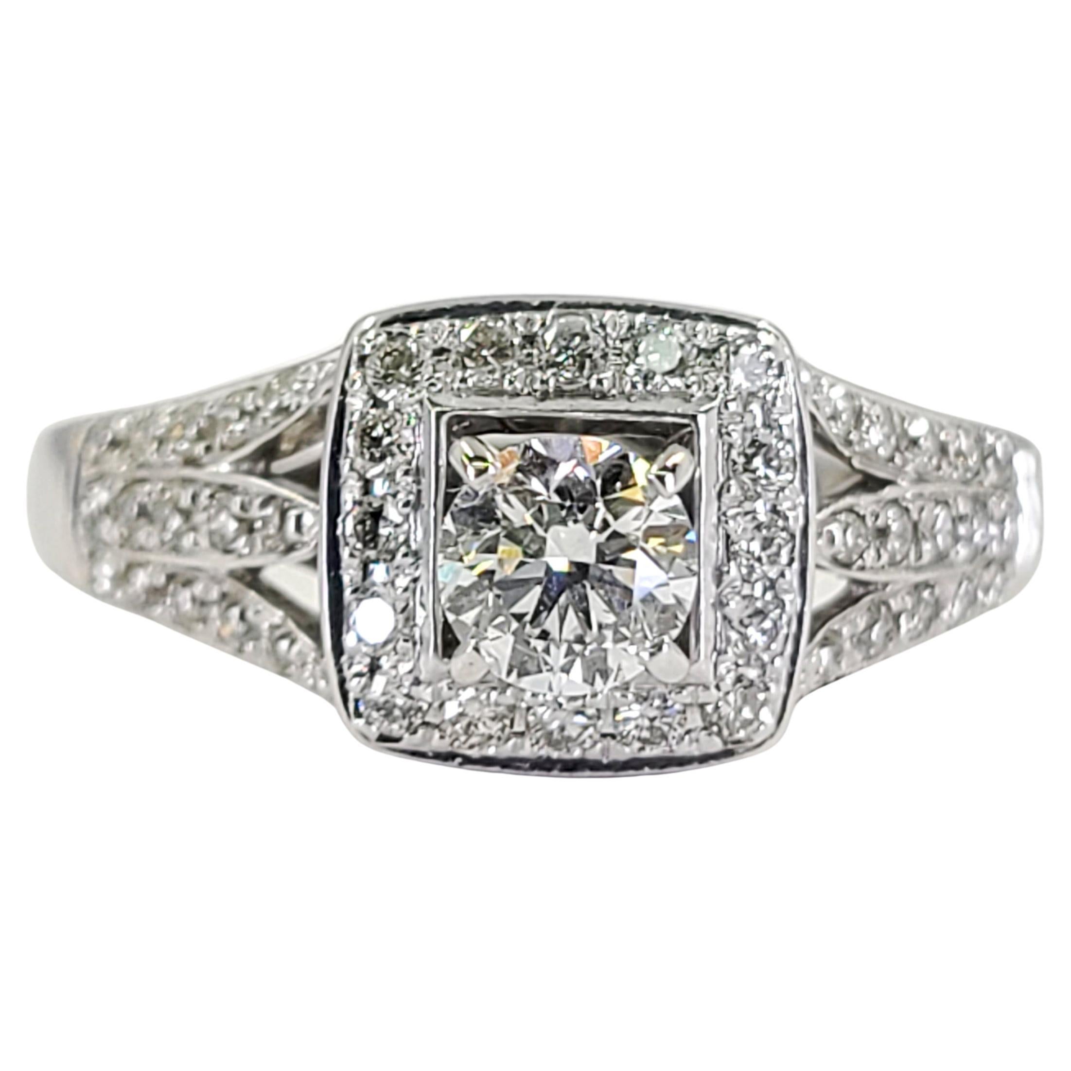 Square Halo Engagement Ring with Round Cut Center Diamond in White Gold ...