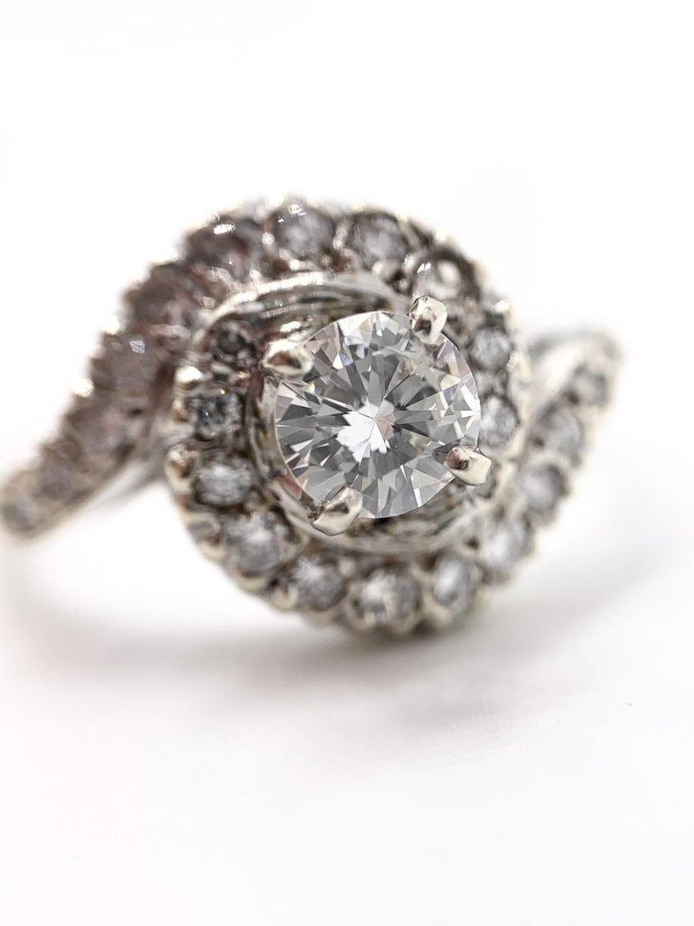 White Gold Round Diamond Vintage Swirl Bypass Style Ring For Sale at ...