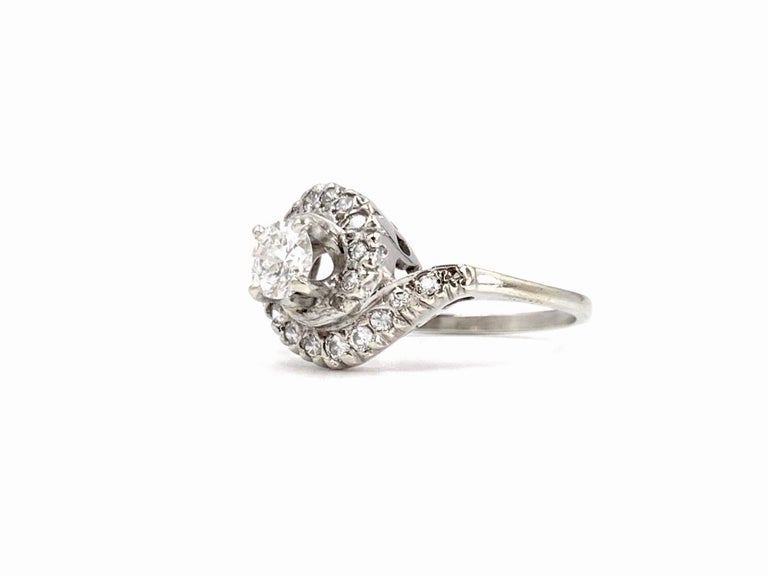 White Gold Round Diamond Vintage Swirl Bypass Style Ring For Sale at ...