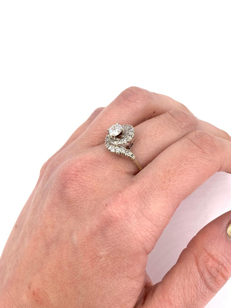 White Gold Round Diamond Vintage Swirl Bypass Style Ring For Sale at ...