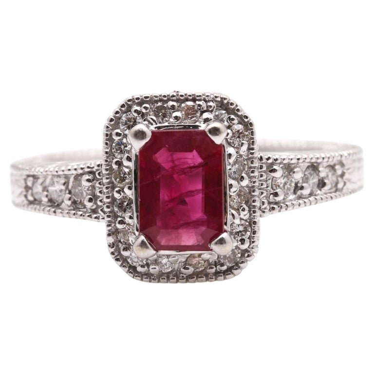Bague de fiançailles en or blanc, rubis et diamants, bague de mariage ...