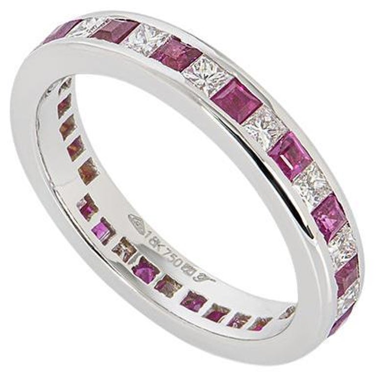 White Gold Ruby and Diamond Full Eternity Ring For Sale at 1stDibs