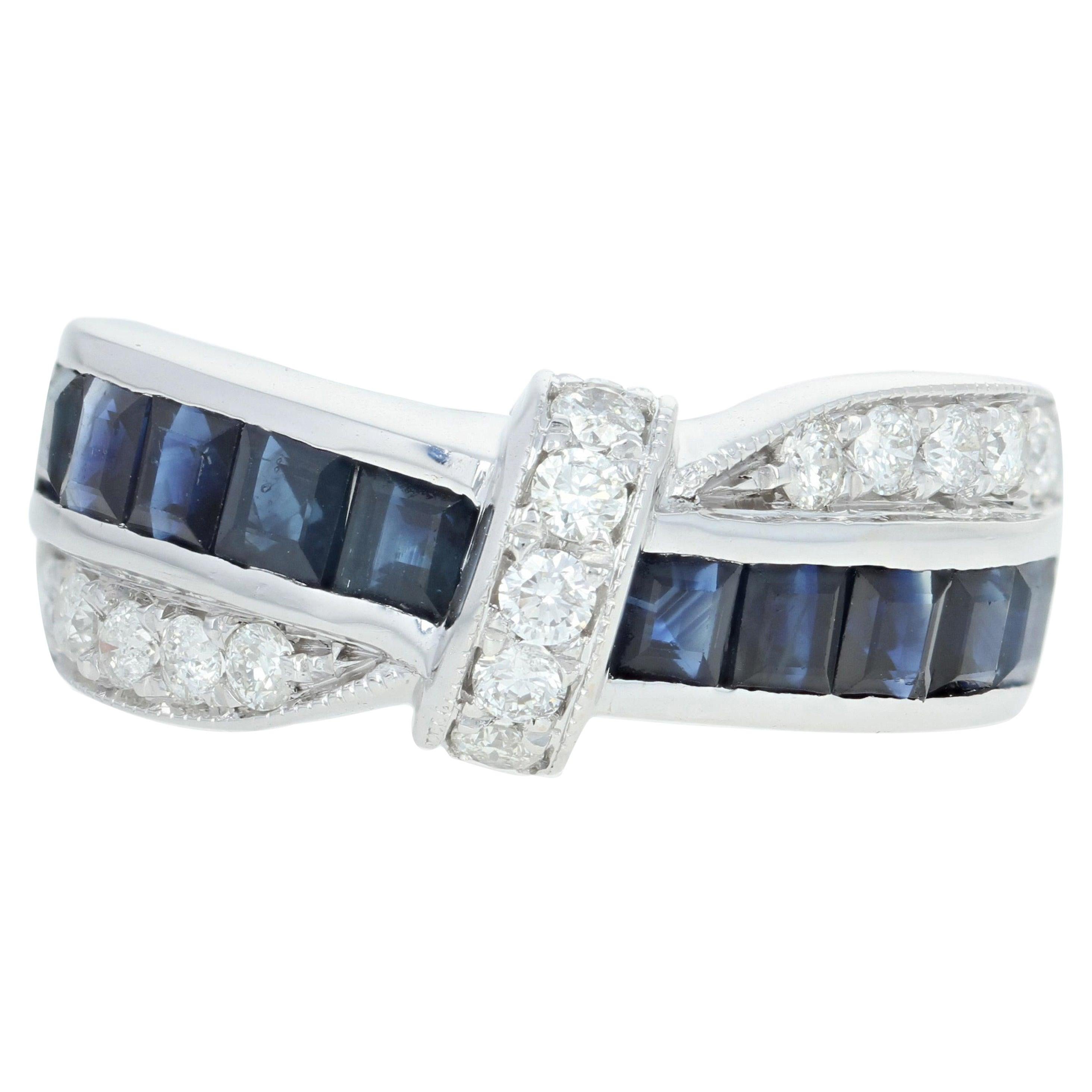 Bow Tie 5.20 Carat Sapphires and Diamonds in 18 Karat White Gold Band ...