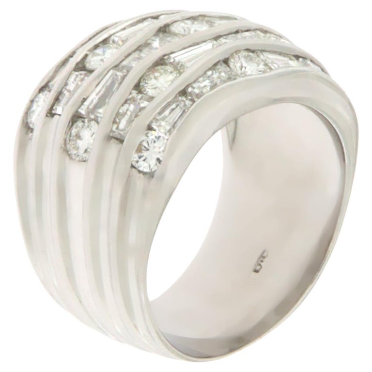 White Gold Stack 18 Carat Band Ring Diamonds For Sale at 1stDibs