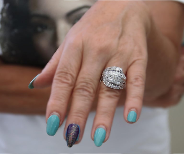 White Gold Stack 18 Karat Band Ring Diamonds For Sale at 1stDibs