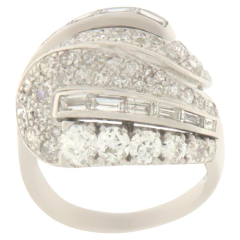 White Gold Stack 18 Karat Band Ring Diamonds For Sale at 1stDibs
