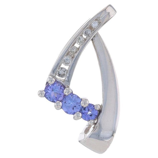White Gold Tanzanite and Diamond Abstract Omega Slide Pendant - 14k ...
