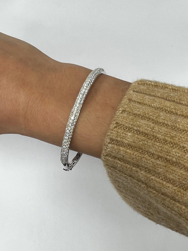 White Gold Three-Row Diamond Bangle For Sale at 1stDibs