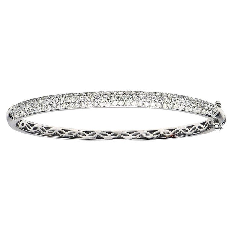 White Gold Three-Row Diamond Bangle For Sale at 1stDibs