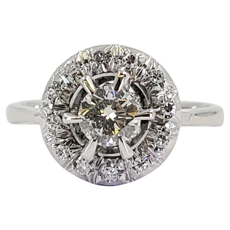 White Gold Transitional Cut Diamond Halo Ring For Sale at 1stDibs