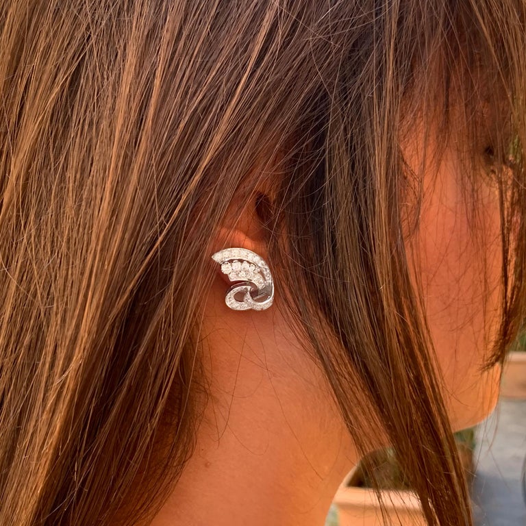 Vintage White Gold Clip on Earrings with 3Kt Diamonds Dolce Vita Style ...