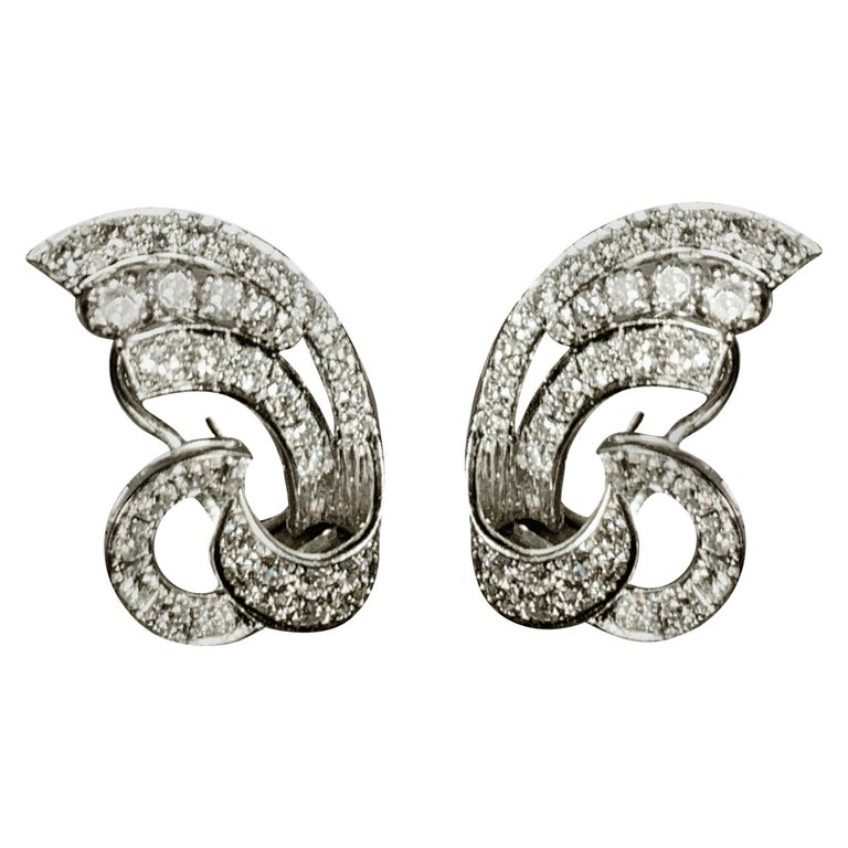 Vintage White Gold Clip on Earrings with 3Kt Diamonds Dolce Vita Style ...