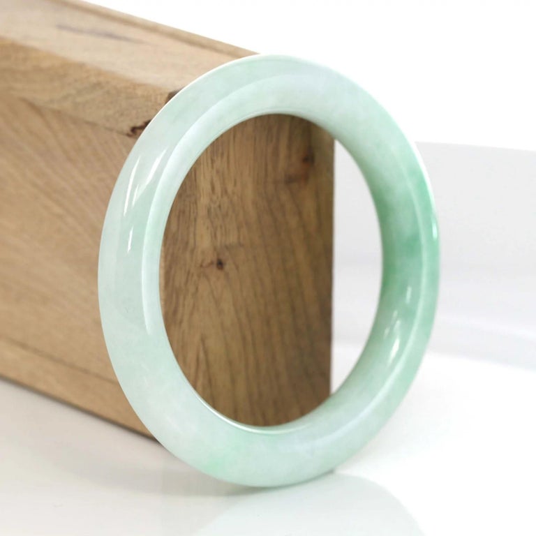 White- Green Genuine Burmese Jadeite Jade Round Bangle Bracelet #620 ...