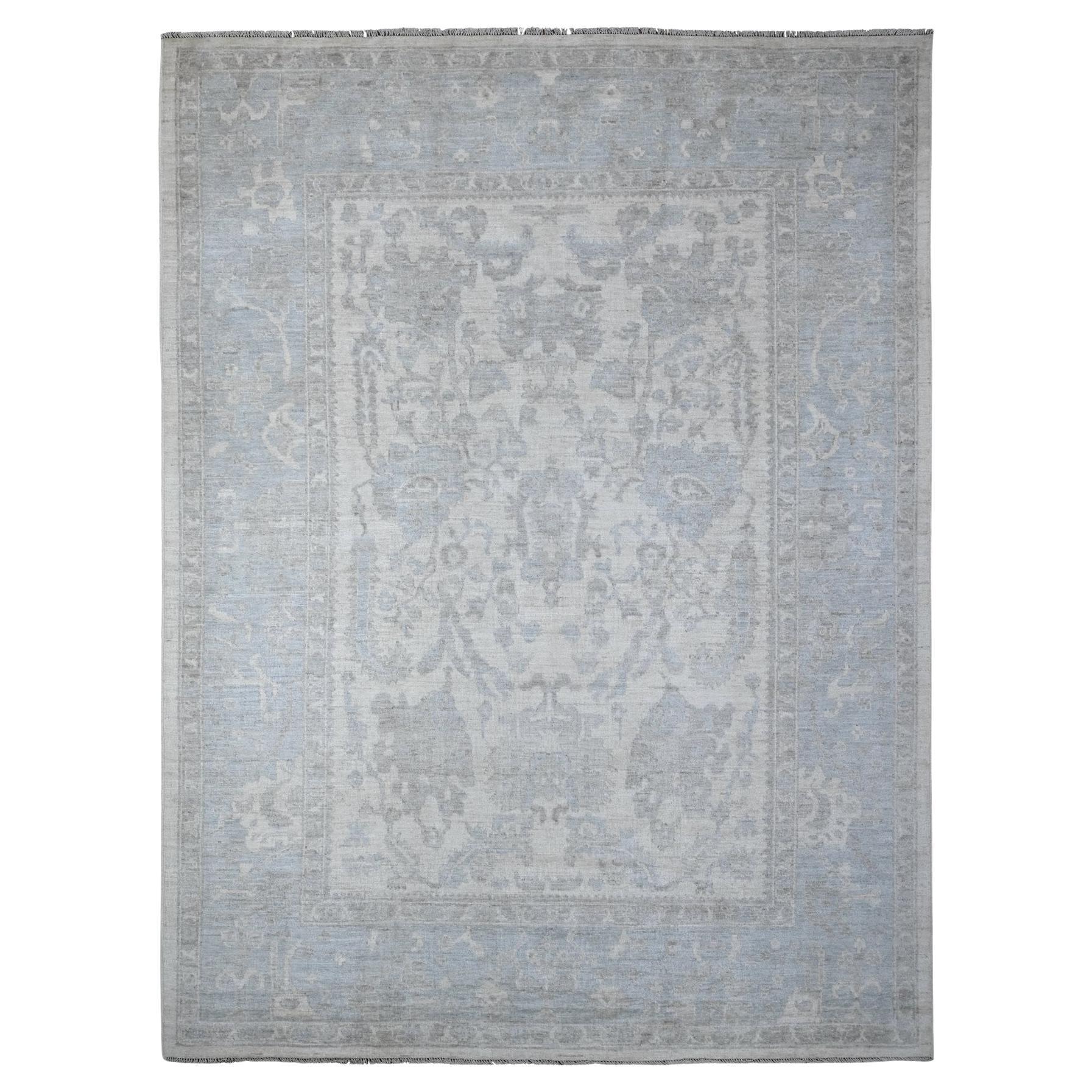 Blue Hand Knotted Pure Wool Afghan Angora Oushak Square Oriental Rug 9 ...