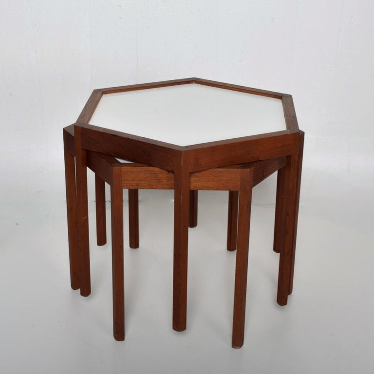White Hexagonal Solid Teak Side Tables by Hans C Andersen 1960s Denmark ...
