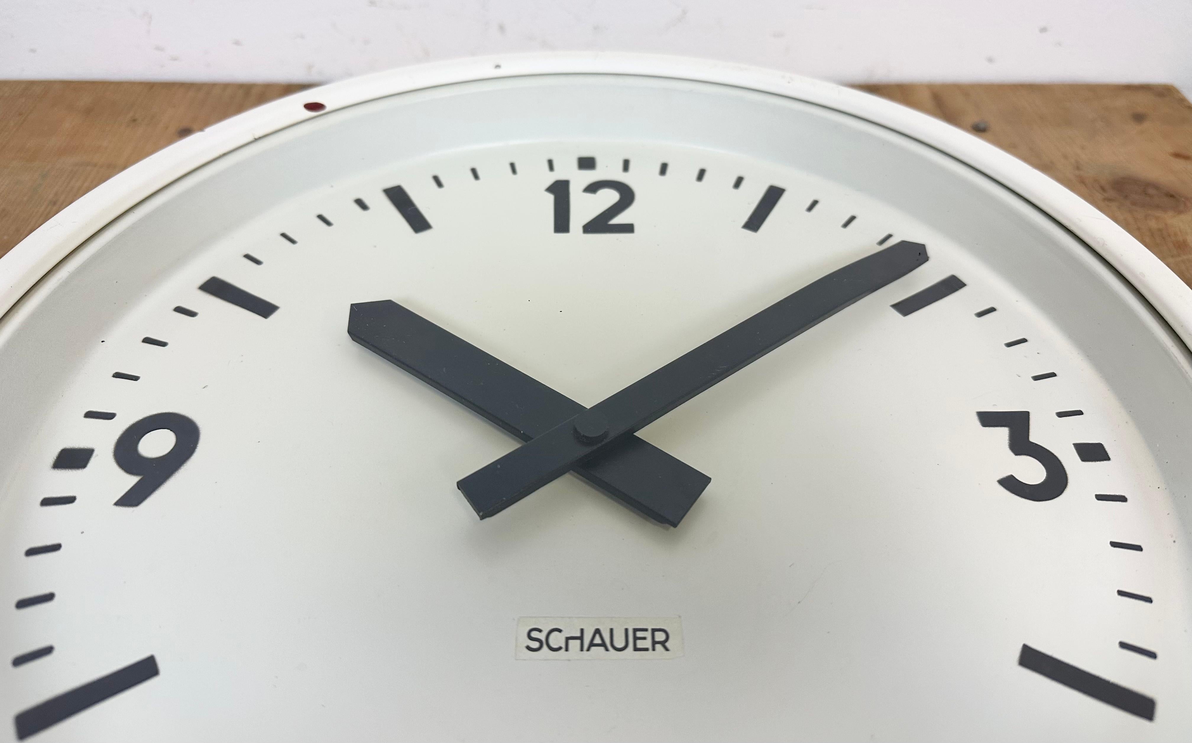 White Industrial Austrian Factory Wall Clock from Schauer, 1960s at 1stDibs