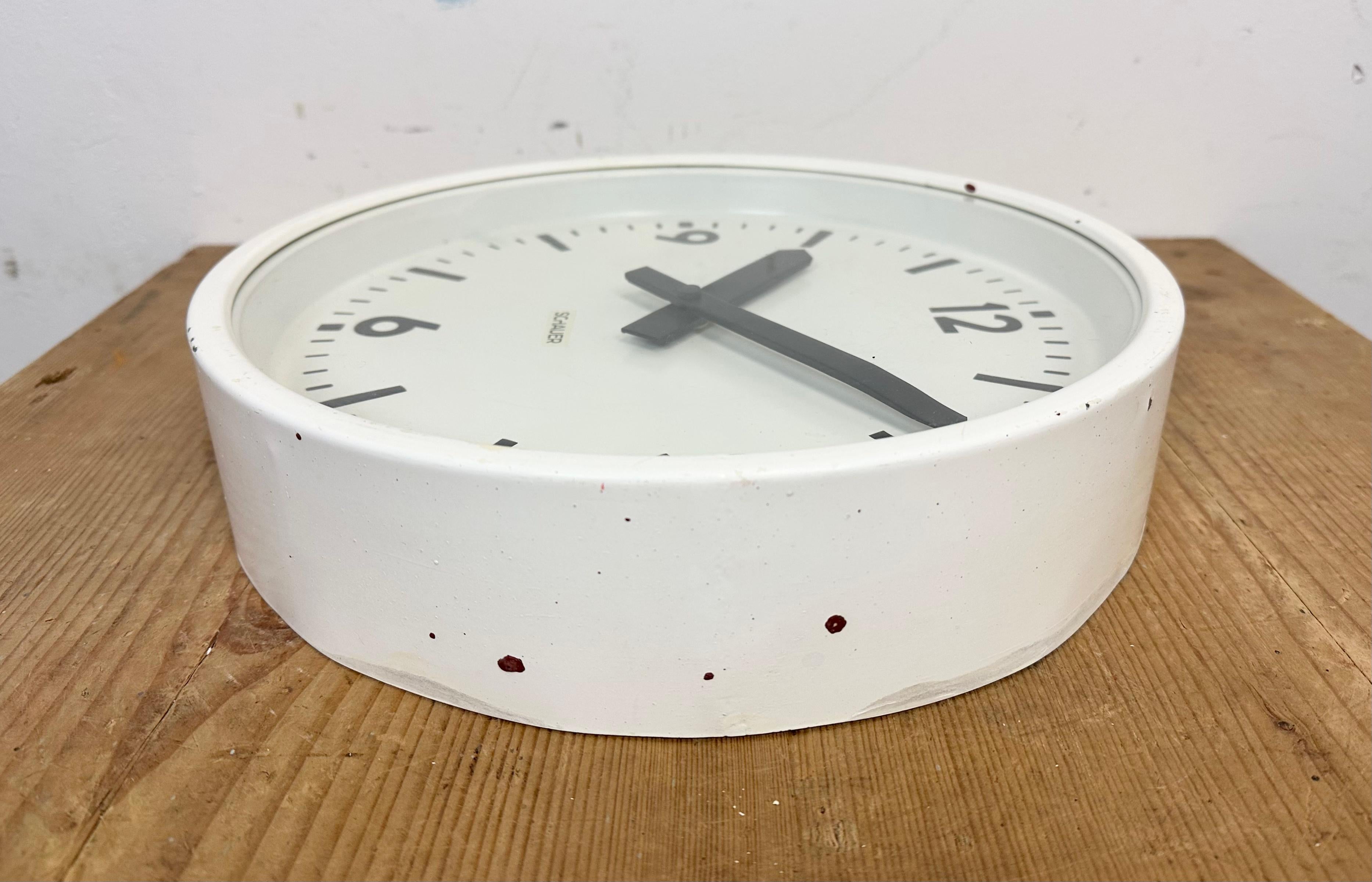 White Industrial Austrian Factory Wall Clock from Schauer, 1960s at 1stDibs