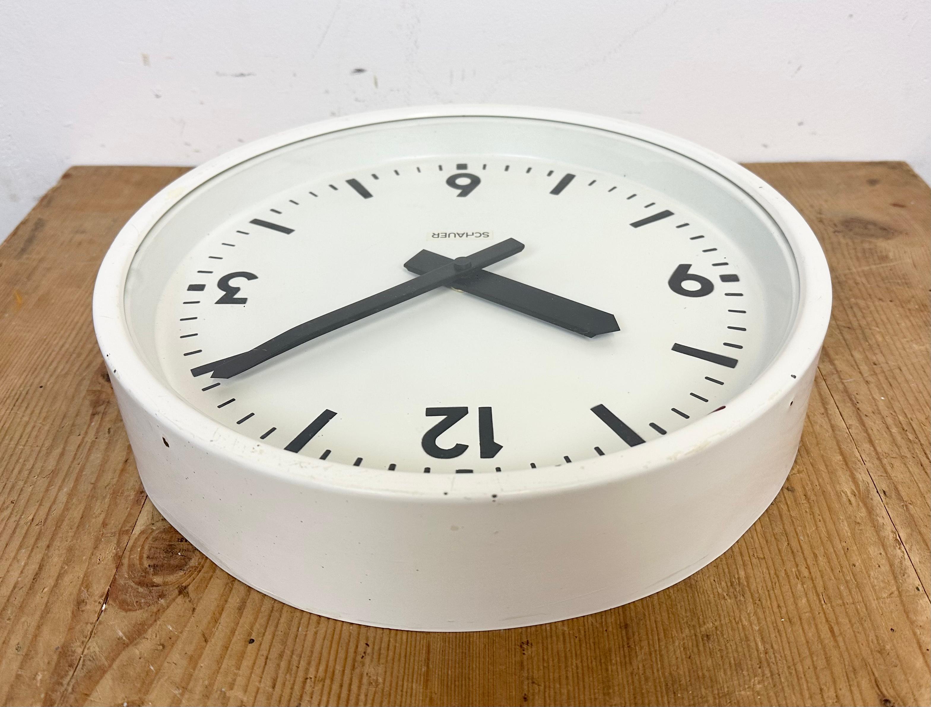 White Industrial Austrian Factory Wall Clock from Schauer, 1960s at 1stDibs