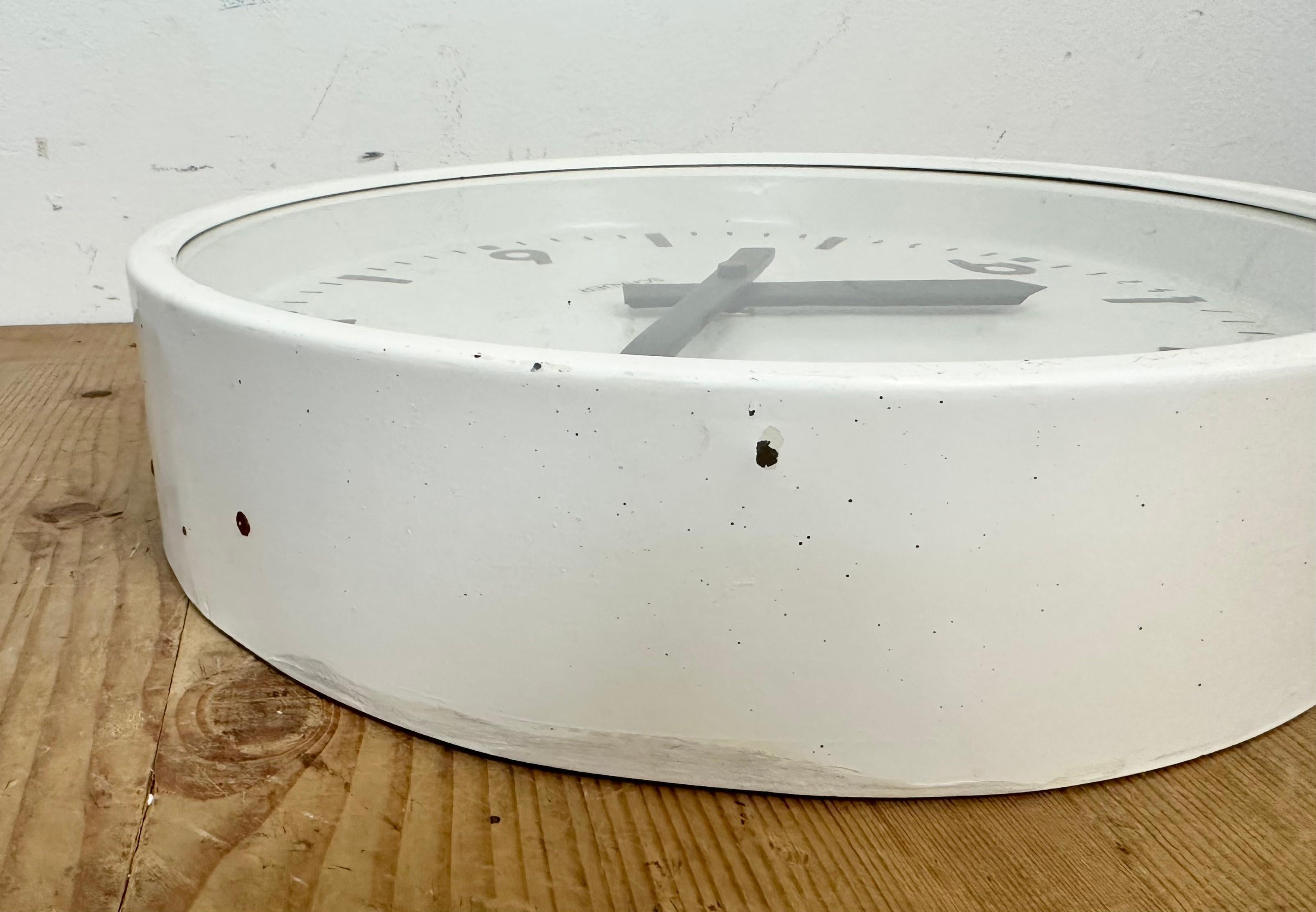 White Industrial Austrian Factory Wall Clock from Schauer, 1960s at 1stDibs