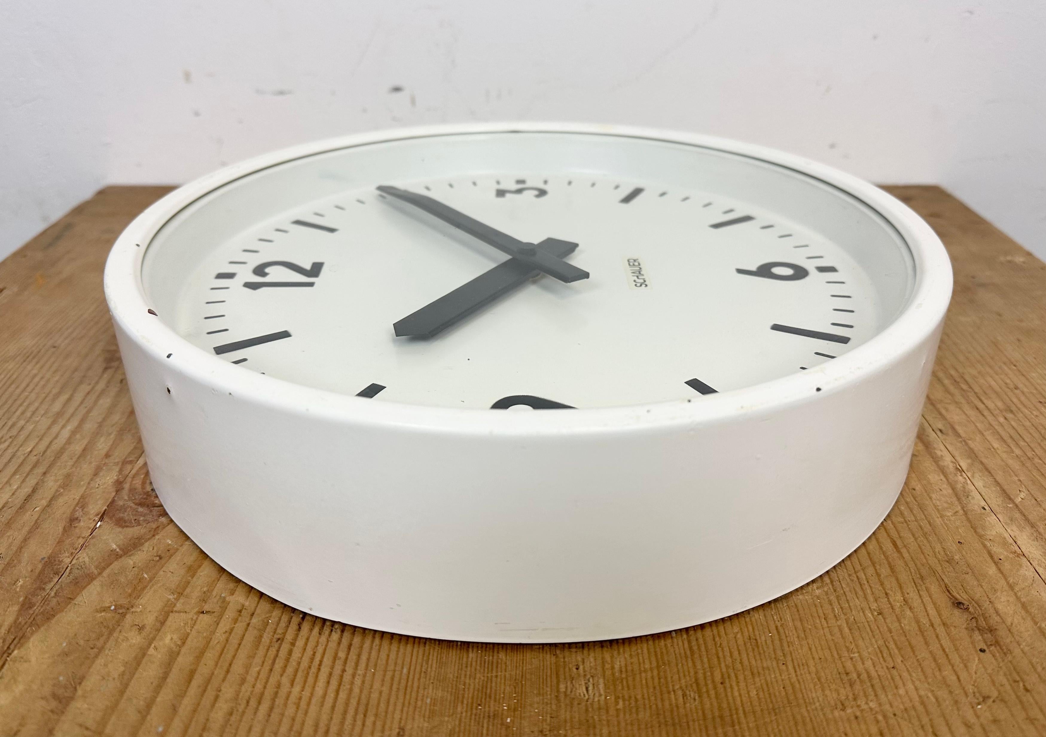 White Industrial Austrian Factory Wall Clock from Schauer, 1960s at 1stDibs
