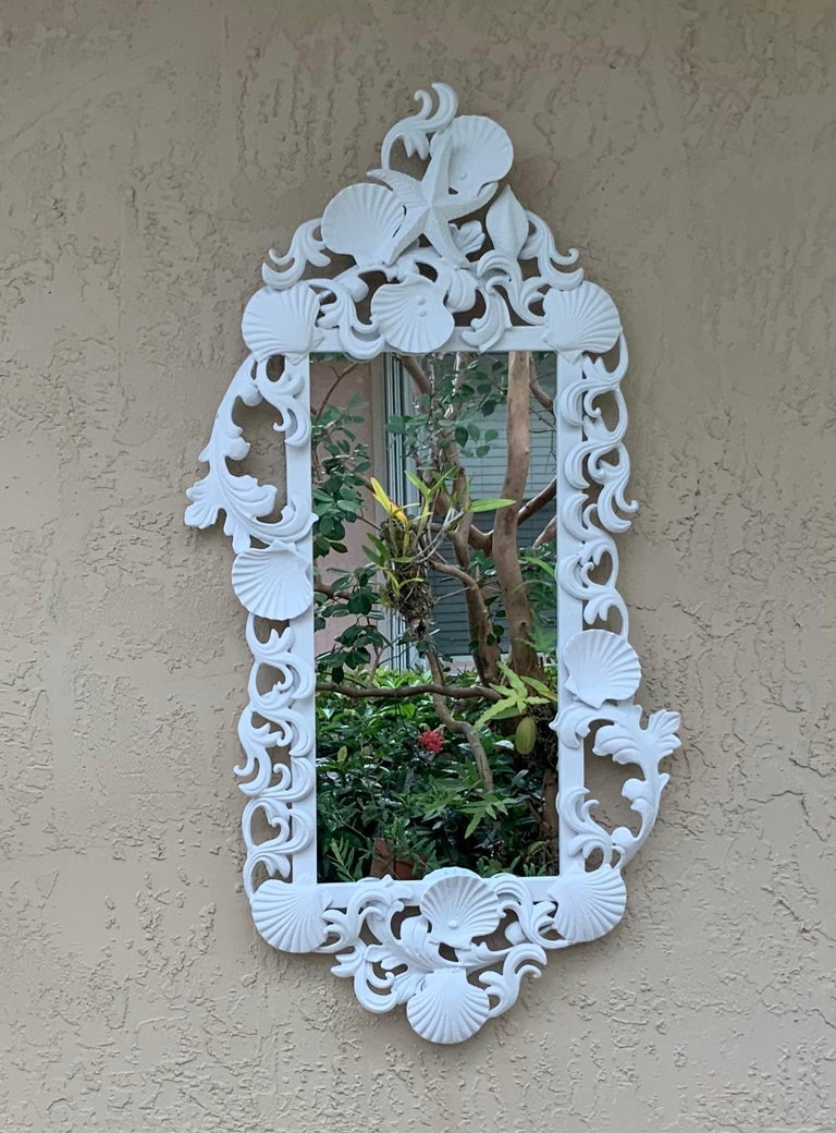 White Iron Sea Shell Mirror For Sale at 1stDibs