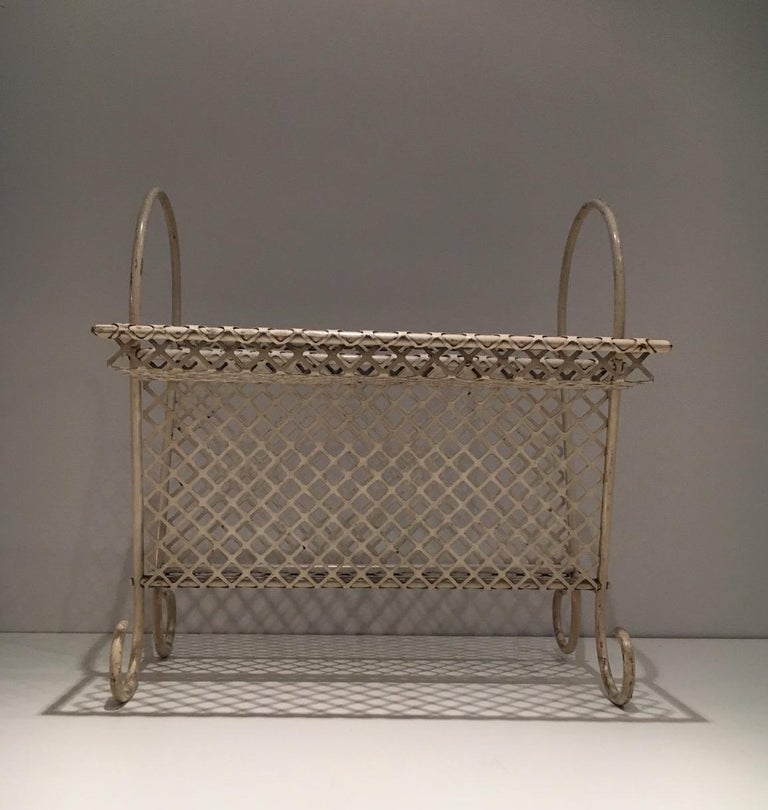 White Lacquered Et Perforated Magazine Rack, French Work in the Style ...