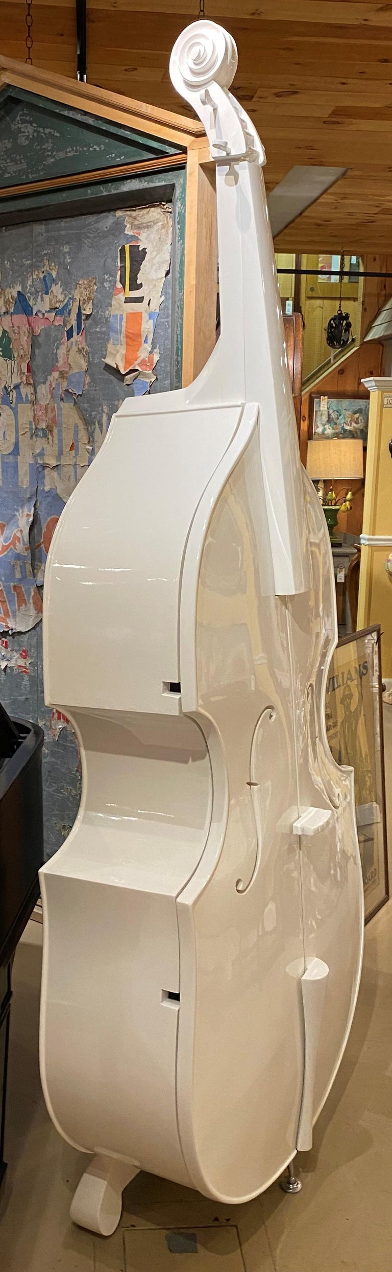 White Lacquered Modern Double Bass or Cello Form Three Shelf Cabinet or ...