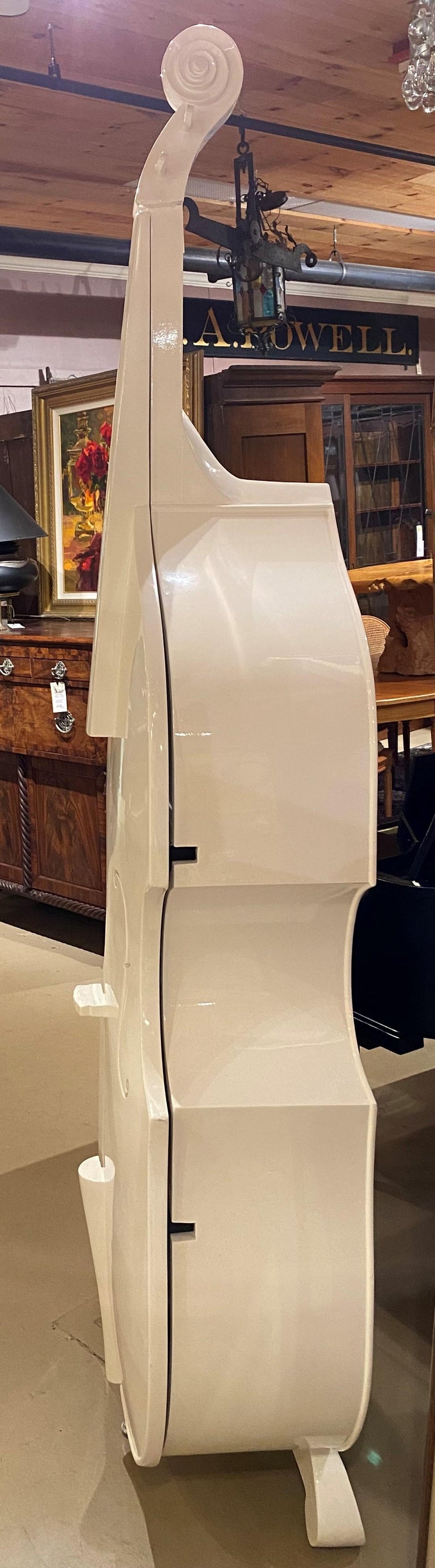 White Lacquered Modern Double Bass or Cello Form Three Shelf Cabinet or ...