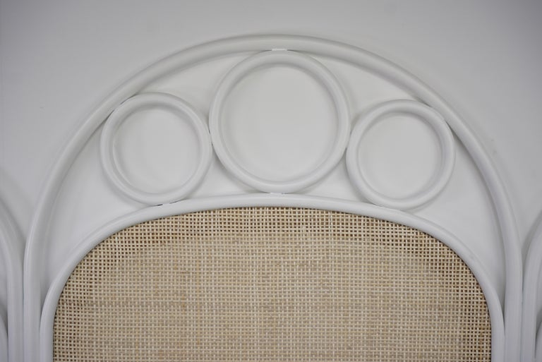 White Lacquered Oak Wooden and Wicker Cane Queen or King Size Headboard ...