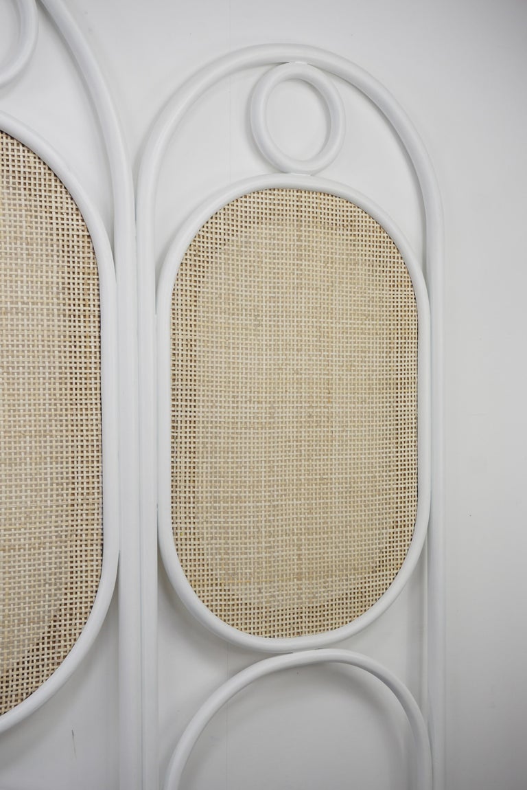 White Lacquered Oak Wooden and Wicker Cane Queen or King Size Headboard ...