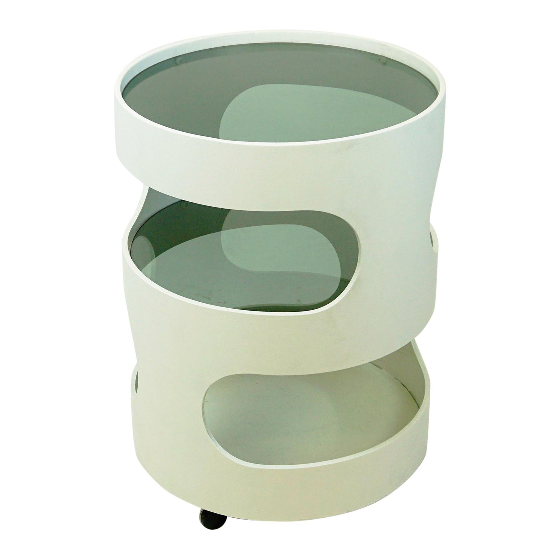 White Lacquered Plywood Bar Trolley with Glass Tops by Opal Germany ...