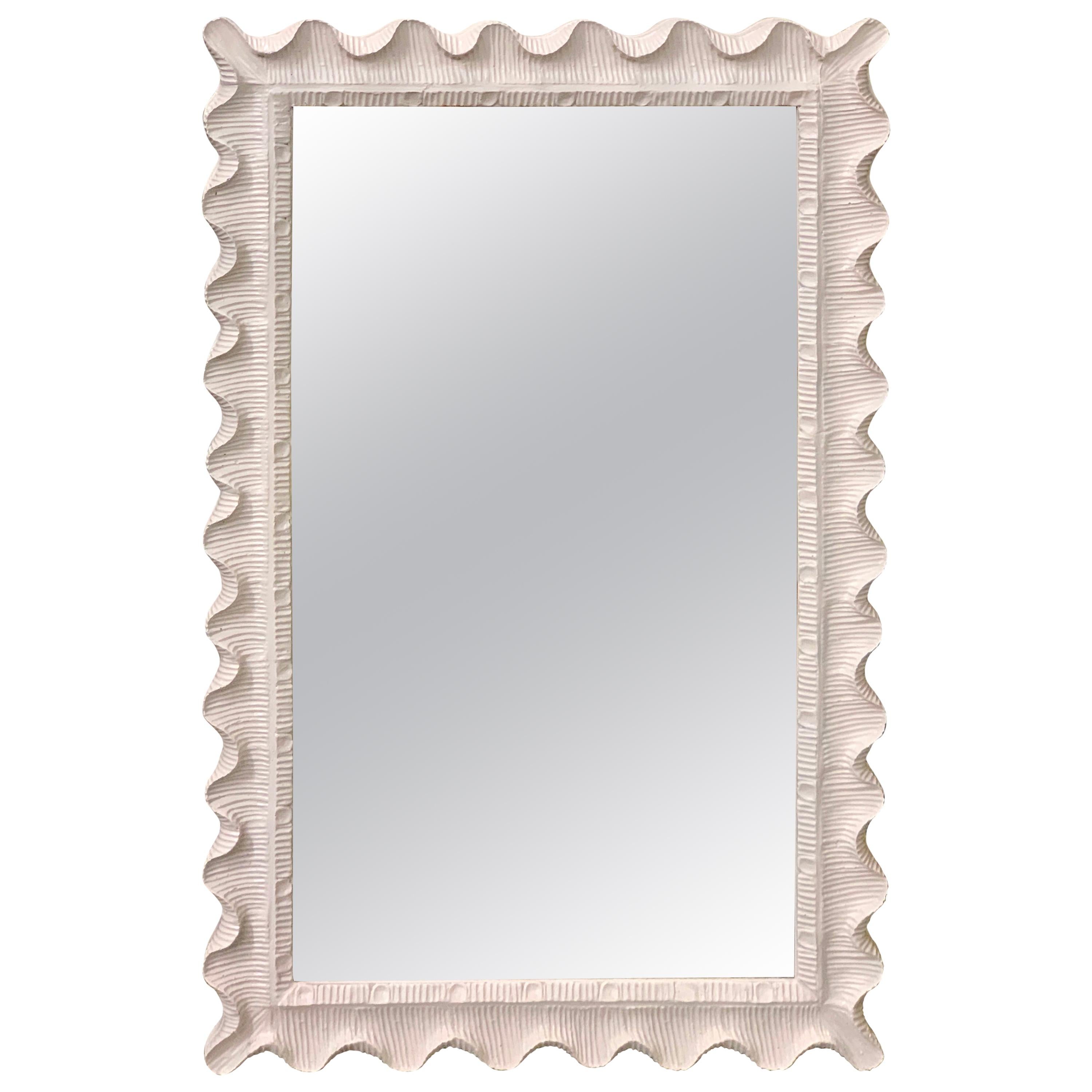 White Lacquered Scalloped Mirror, in the Manner of Serge Roche at ...