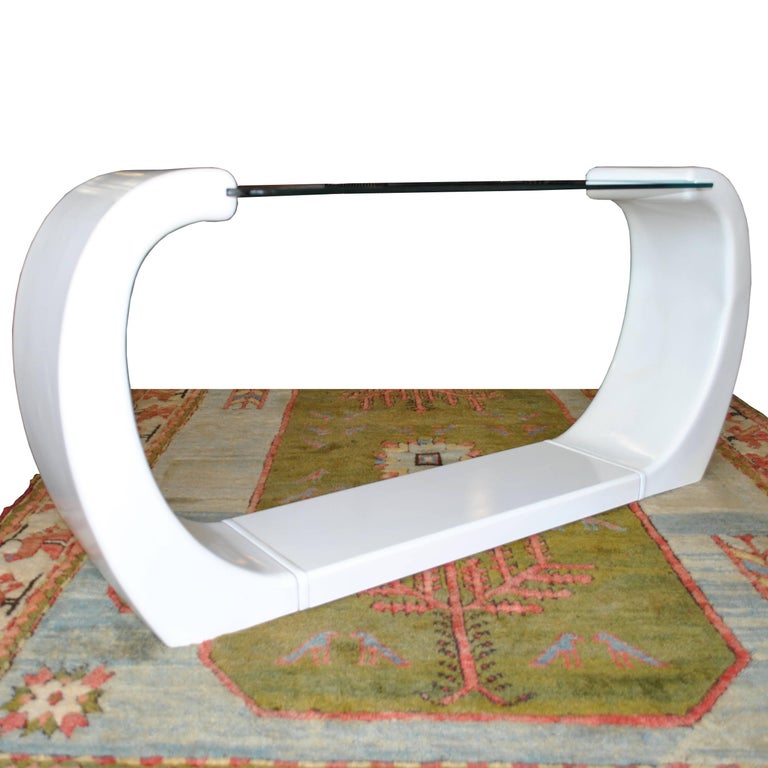 White Lacquered Scroll Glass Top Console Table For Sale at 1stDibs ...