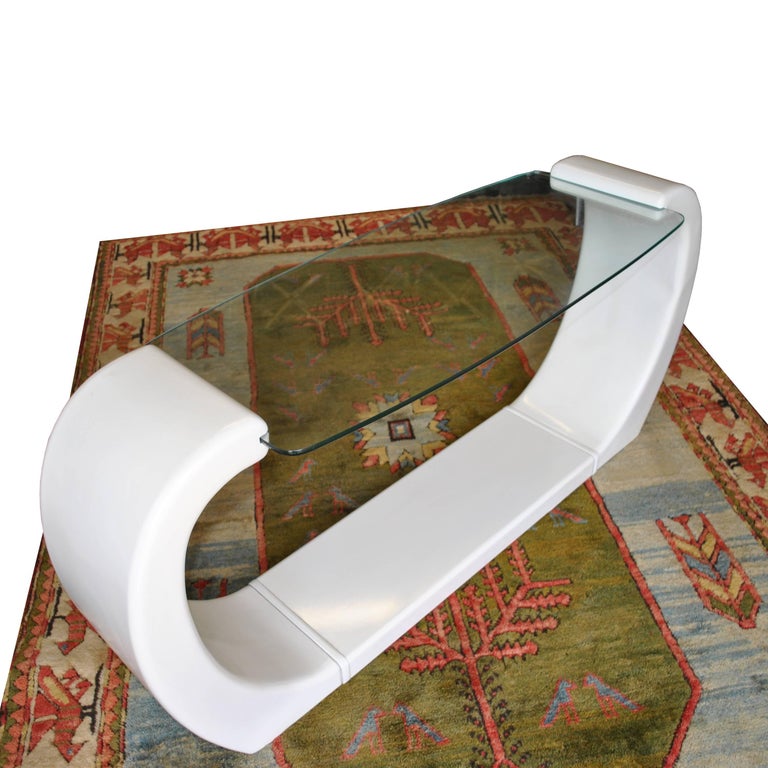 White Lacquered Scroll Glass Top Console Table For Sale at 1stDibs ...