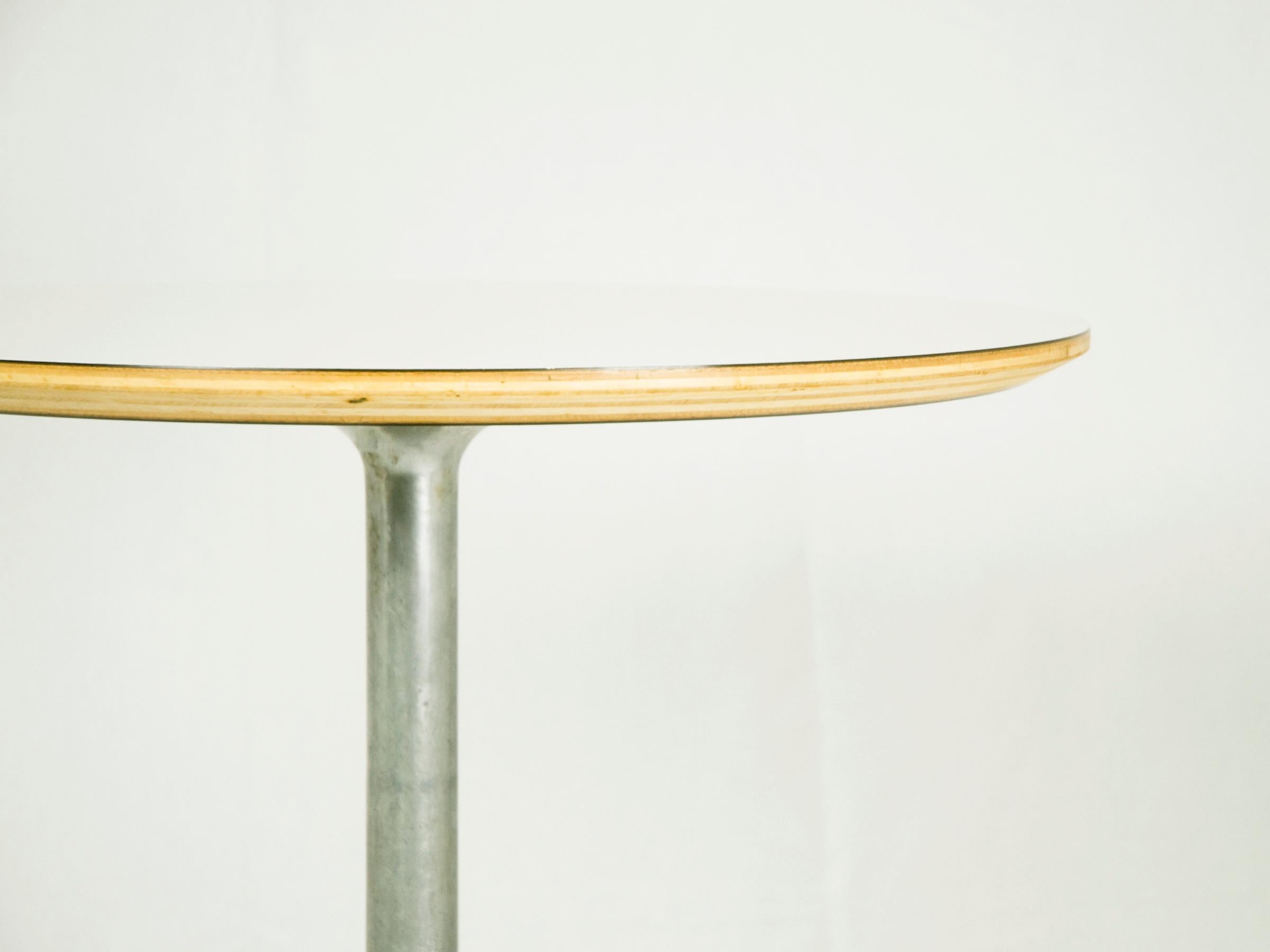 White Laminated Plywood and Aluminum 1970s Pedestal Table by George ...