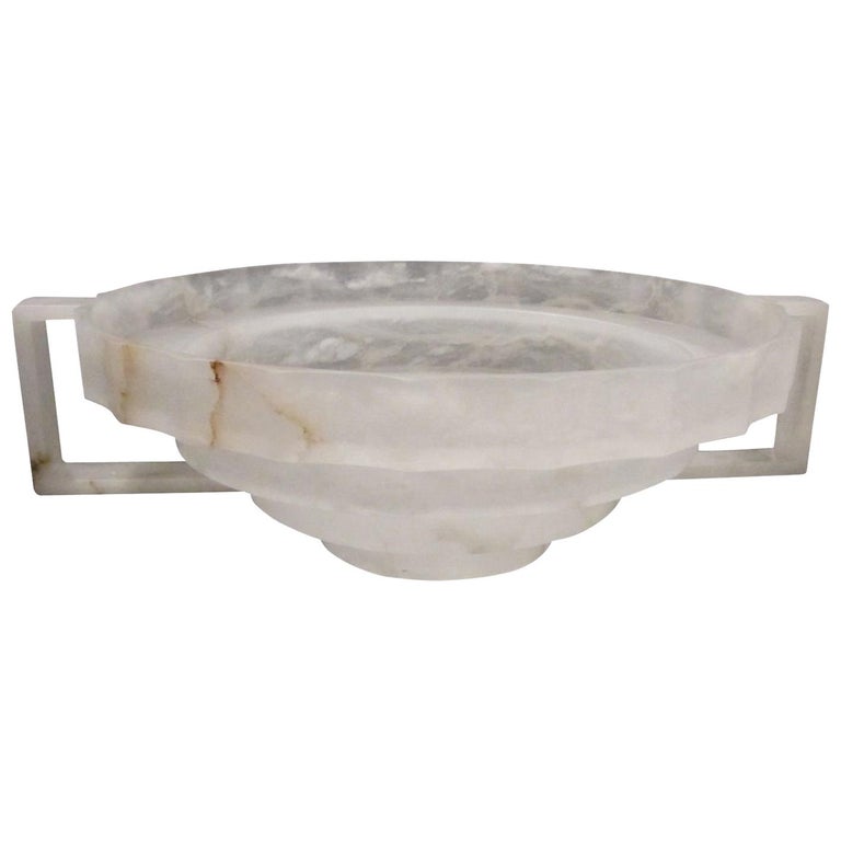 White Large Alabaster Handled Bowl, Italy, Contemporary at 1stDibs