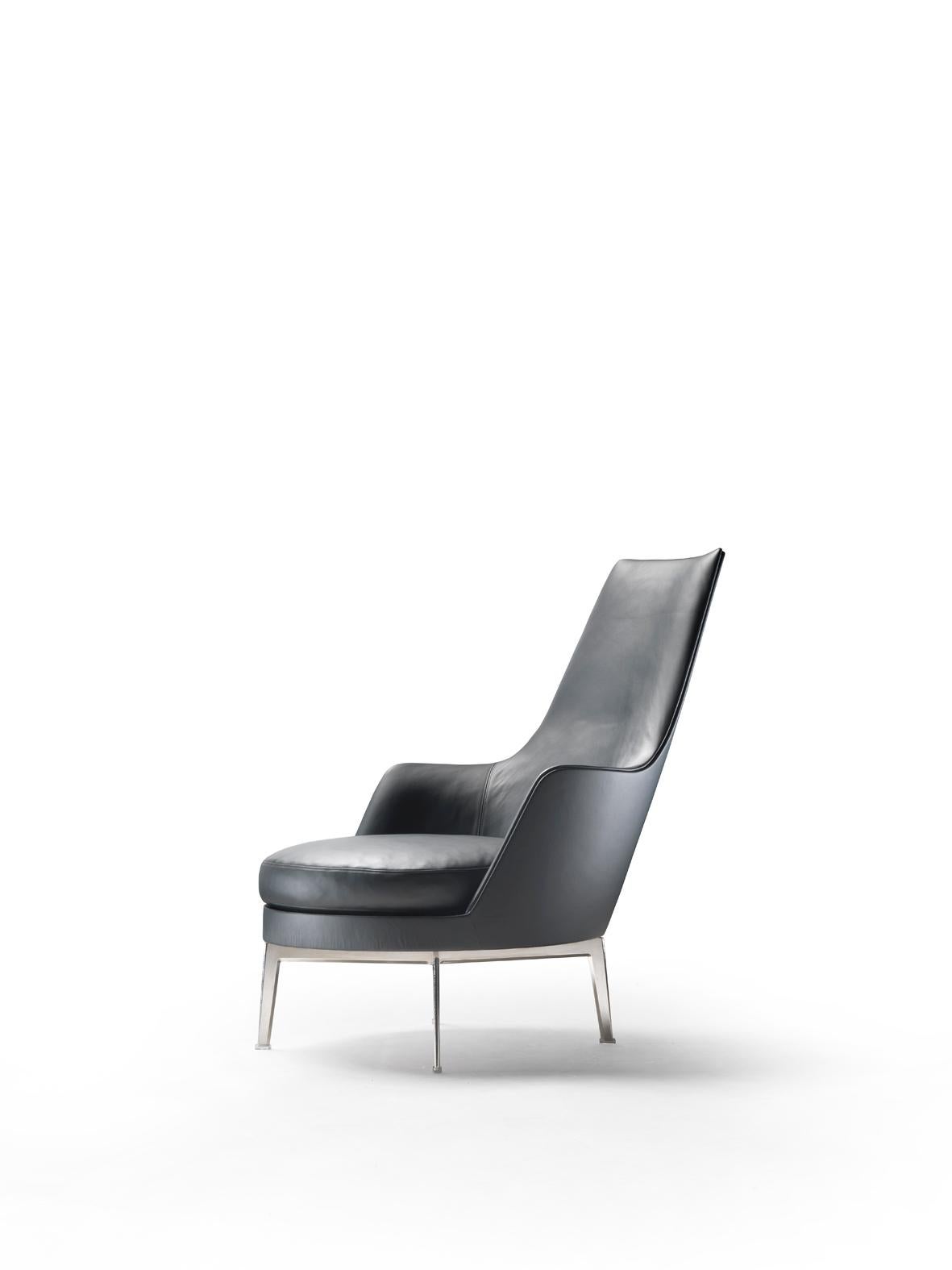 White Leather and Blackened Nickel Base Guscioalto Armchair by Flexform For Sale at 1stDibs ...