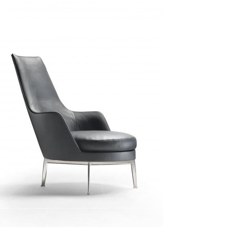 White Leather and Blackened Nickel Base Guscioalto Armchair by Flexform For Sale at 1stDibs ...