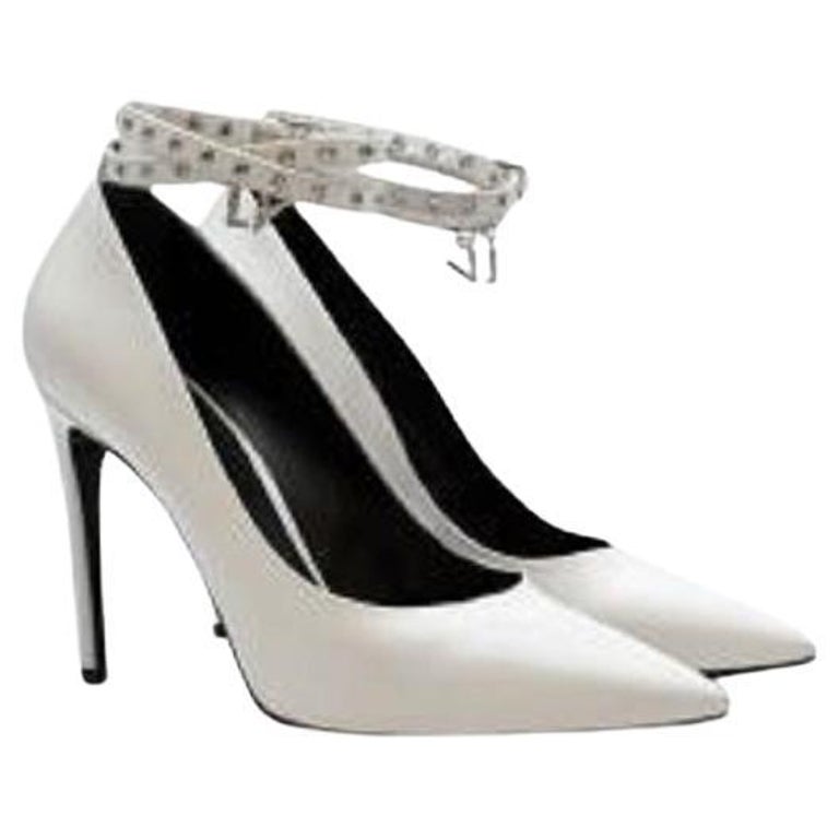 white leather ankle wrap heeled pumps For Sale at 1stDibs