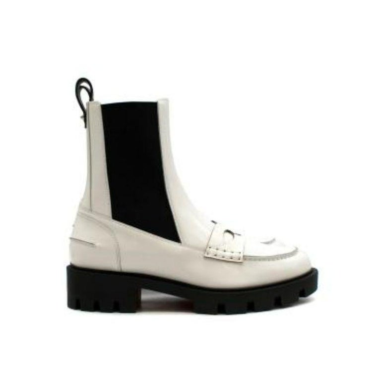 White Leather Montezu Lug Flat Ankle Boots For Sale at 1stDibs