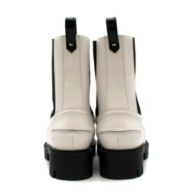 White Leather Montezu Lug Flat Ankle Boots For Sale at 1stDibs