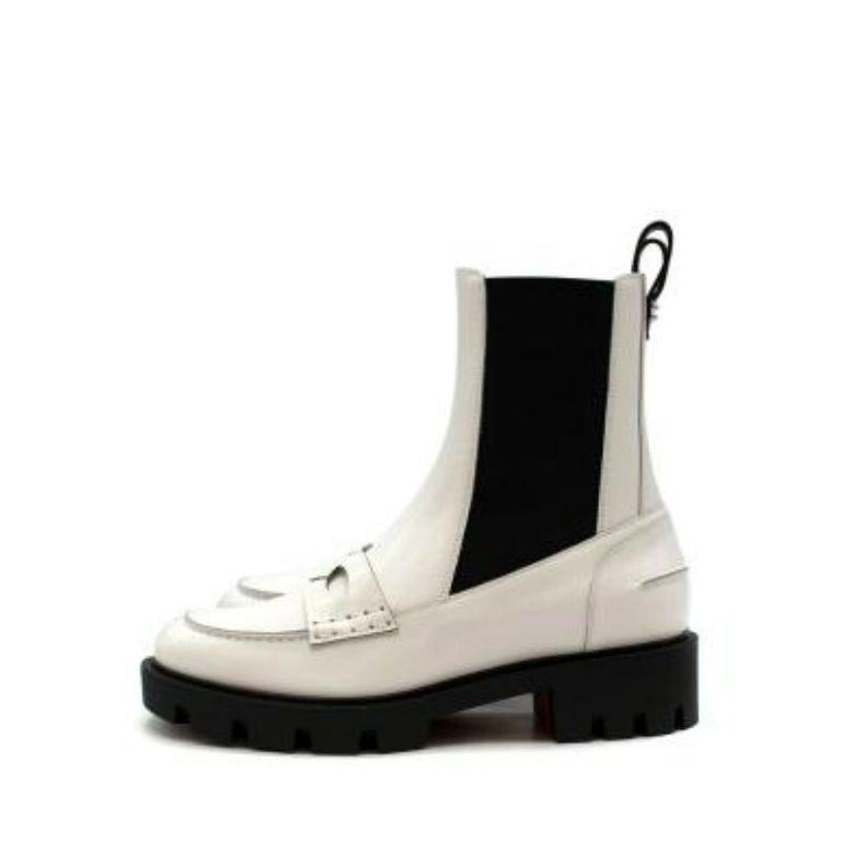 White Leather Montezu Lug Flat Ankle Boots For Sale at 1stDibs