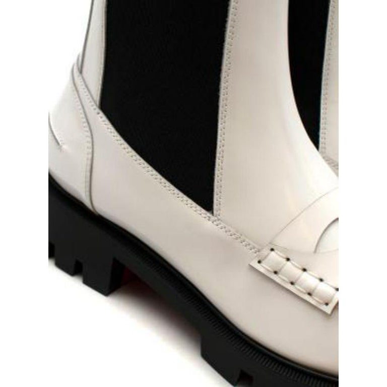 White Leather Montezu Lug Flat Ankle Boots For Sale at 1stDibs