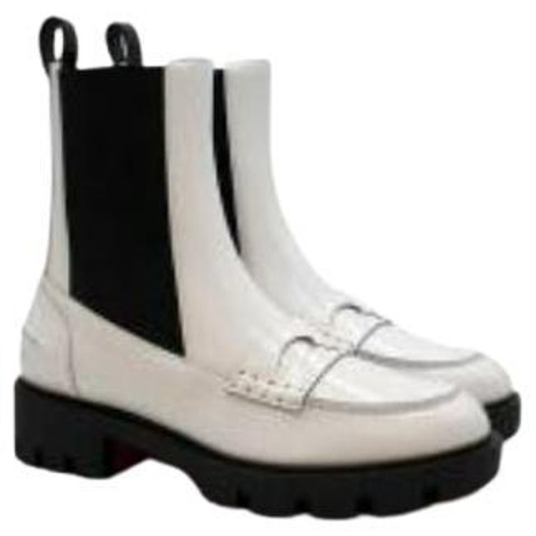 White Leather Montezu Lug Flat Ankle Boots For Sale at 1stDibs