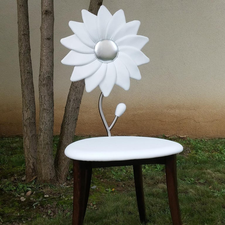 White Leather Sunflower Accent Chair For Sale at 1stDibs