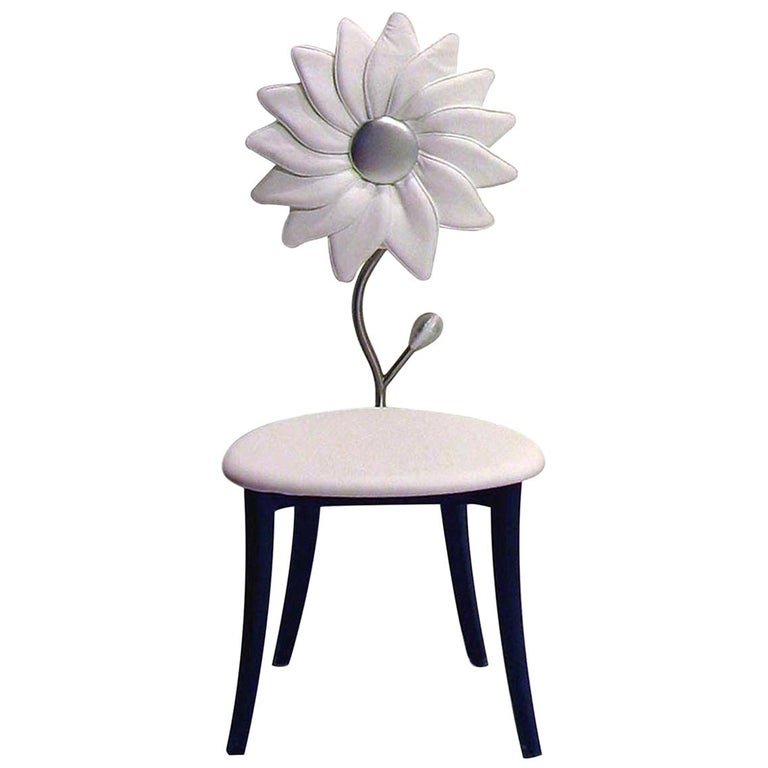 White Leather Sunflower Accent Chair For Sale at 1stDibs